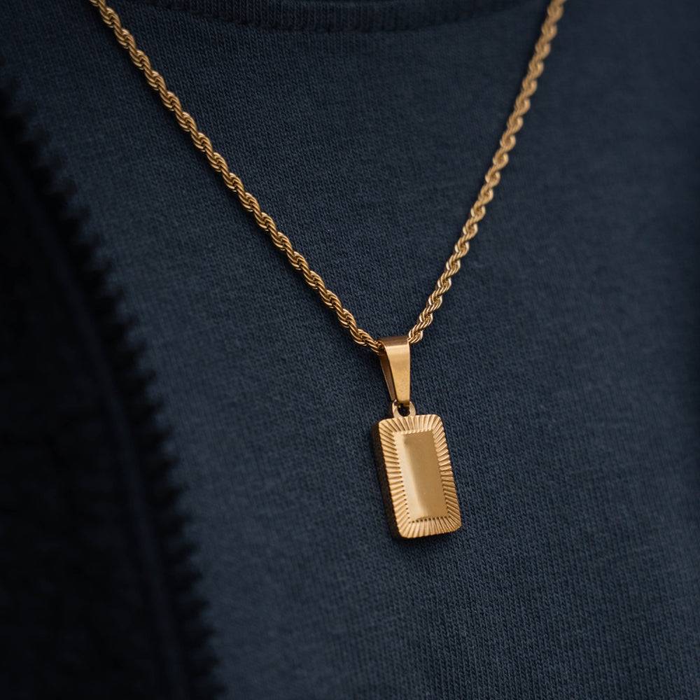 18K Gold Rectangle Pendant Necklace - Mens Gold Pendant By Twistedpendant