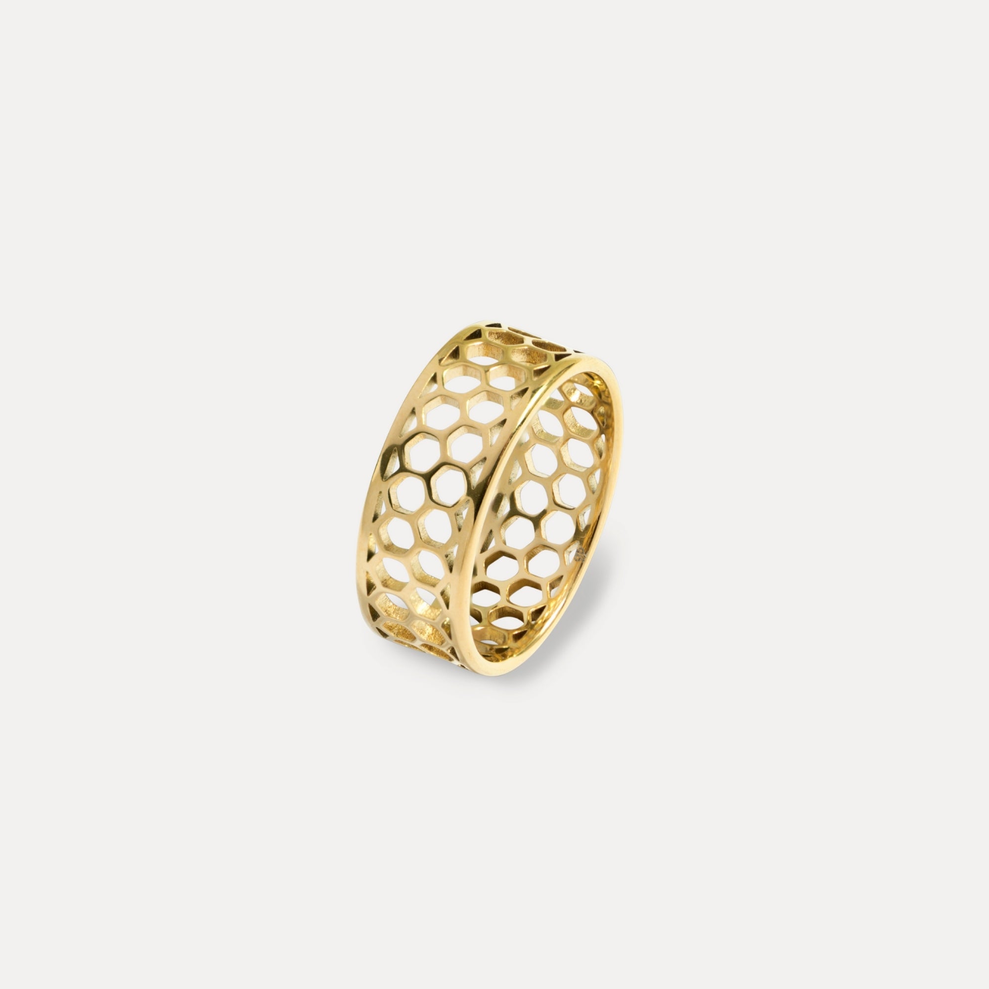 Hex Ring - Gold Honey Comb Inspired Band Ring For Men - By Twistedpendant