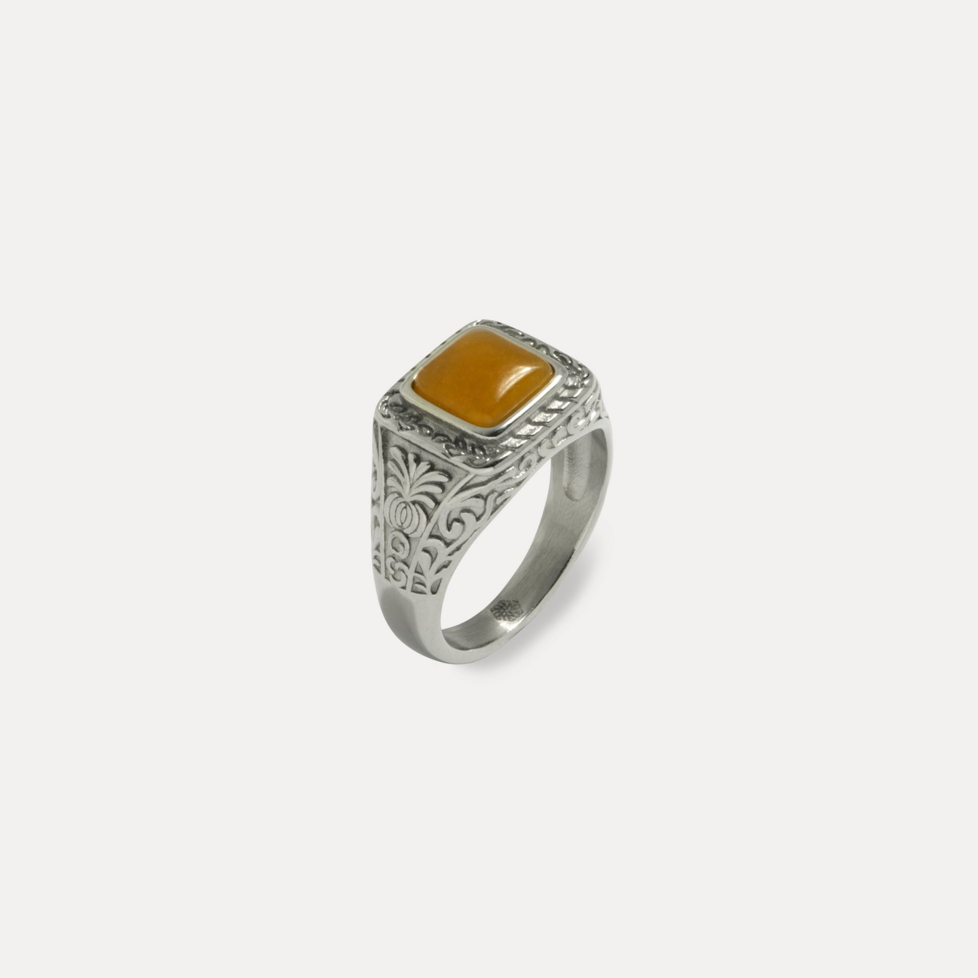 Mens Ring - Silver Orange Signet Ring For Men - By Twistedpendant