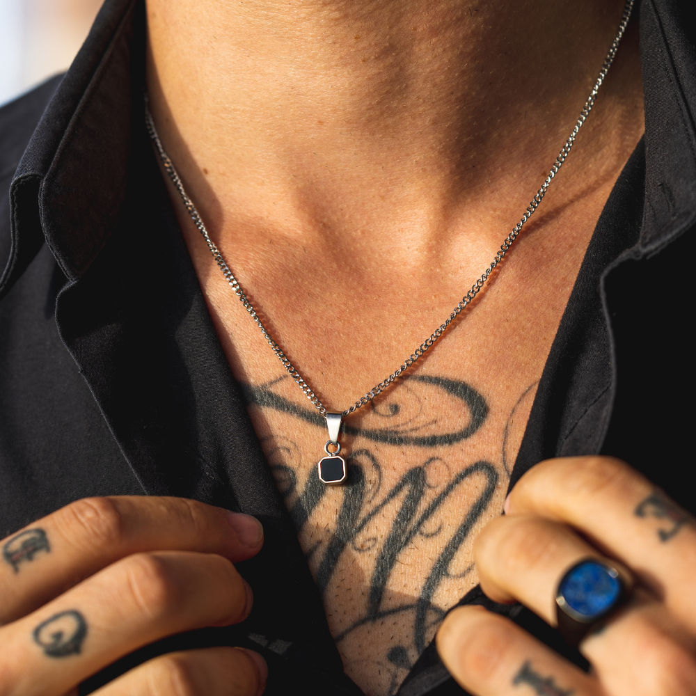 Mini Gold Onyx Pendant | Onyx Necklace For Men - By Twistedpendant